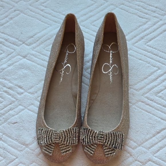 Jessica Simpson | Shoes | Jessica Simpson Gold Glitter Flats With Bow ...